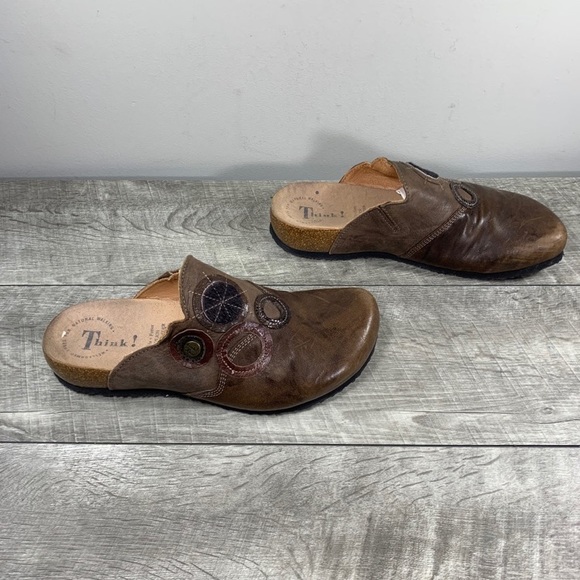 Think! | Shoes | Think Brown Leather Slip On Womens Slides Slipon Clogs ...